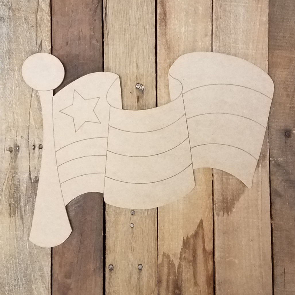Buy Waving American Flag Shape, Unfinished Wood Cutout, Paint by Line