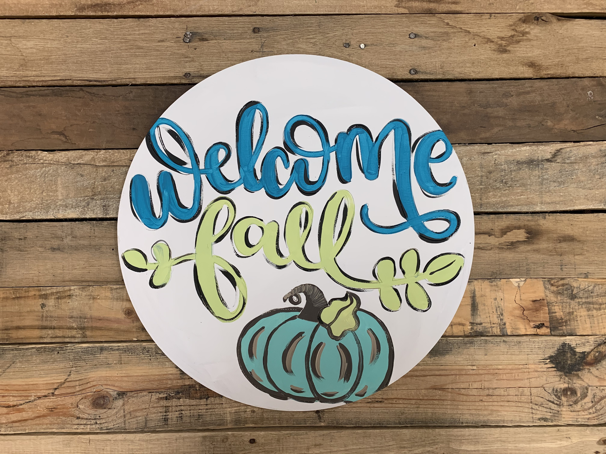 Welcome Pumpkin Fall Decor Circle, Wooden Shape, Paint by Line - Build ...