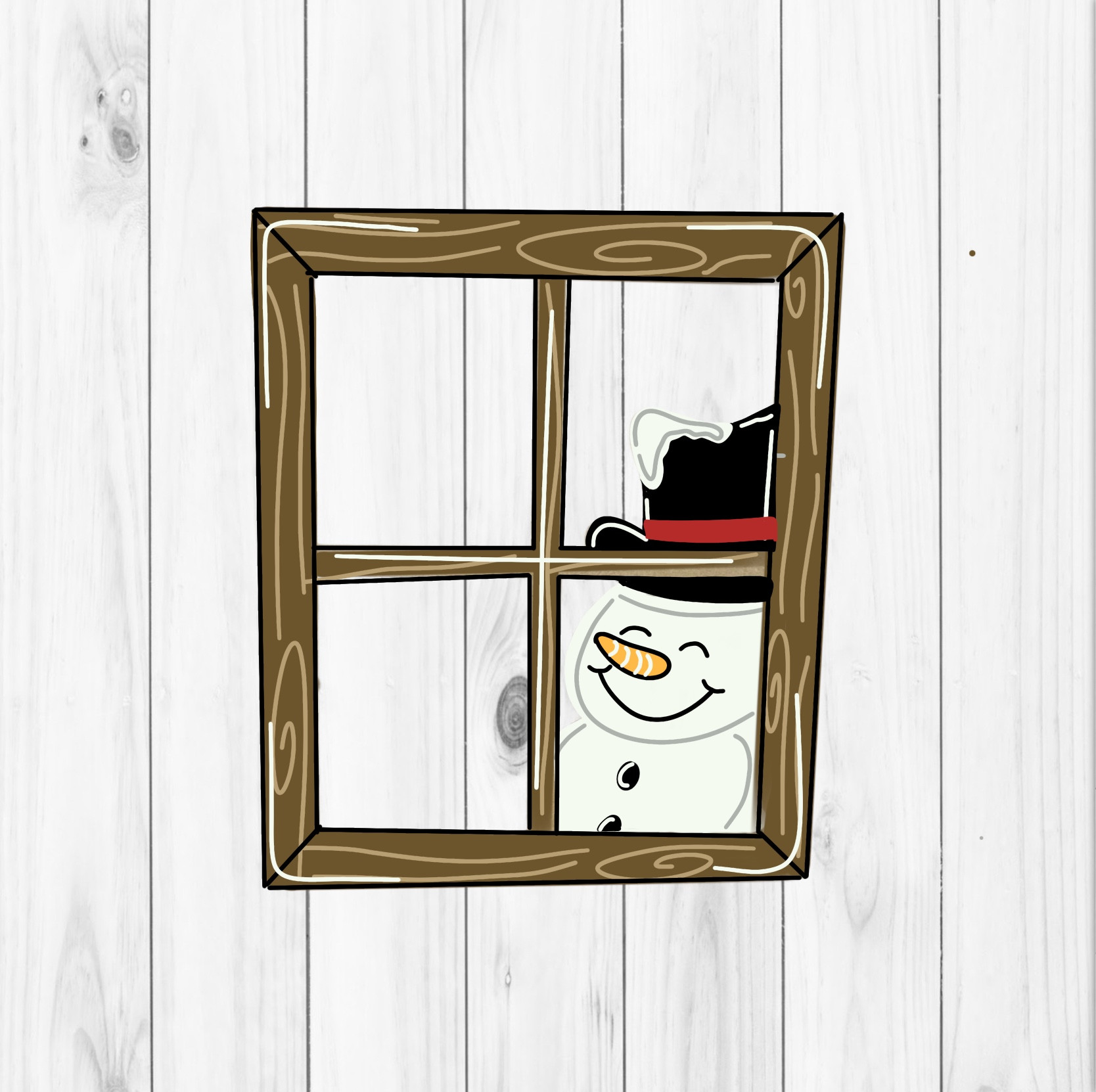Winter Snowman Window Scene Craft Cutout