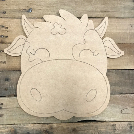 Cow Head with Tag Shape Set Unfinished Cutout, Wooden Shape, Paintable ...