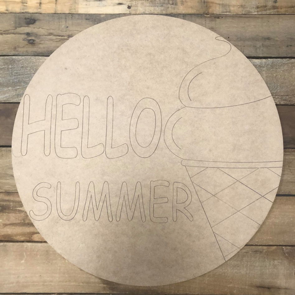 Buy Hello Summer Ice Cream Plaque, Unfinished Circle Shape, Paint by Line
