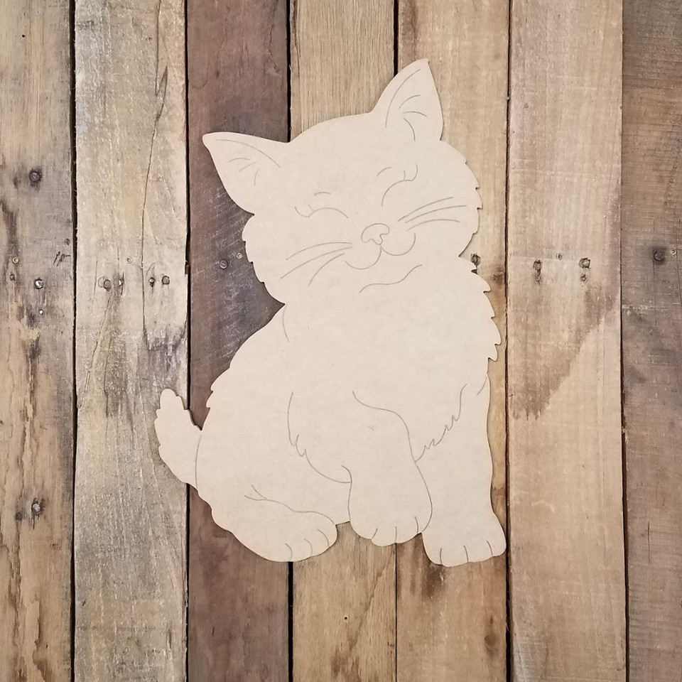 Buy Cartoon Cat Wood Cutout, Unfinished Craft, Paint by Line