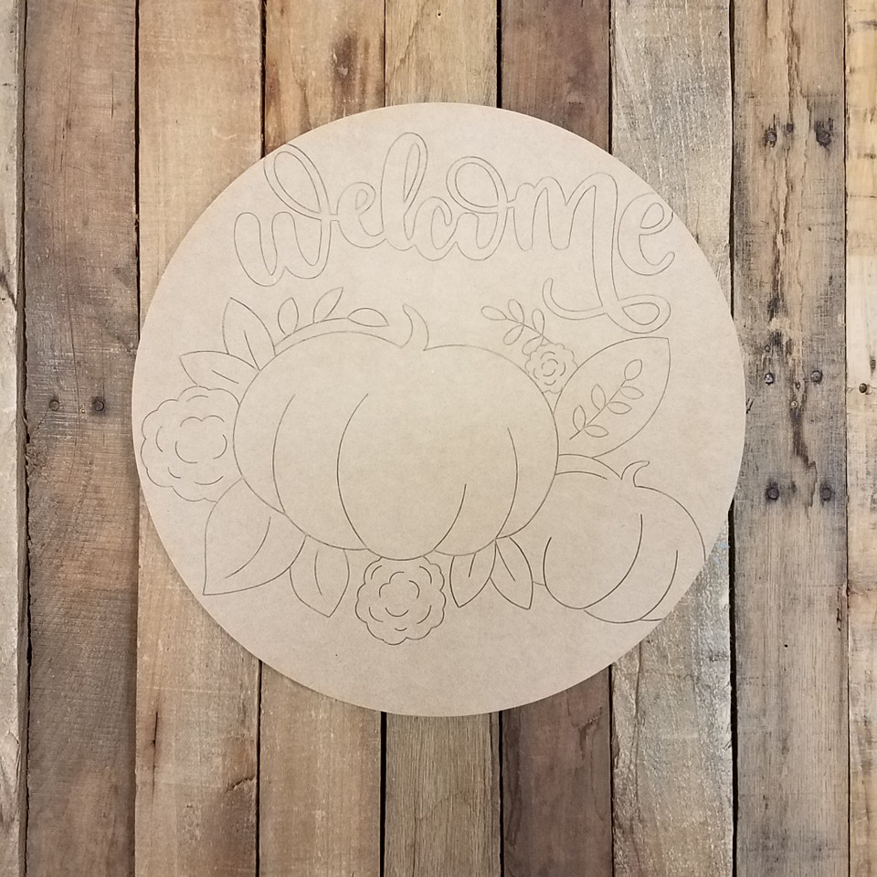 Welcome Pumpkin Fall Decor Circle, Wooden Shape, Paint by Line - Build ...