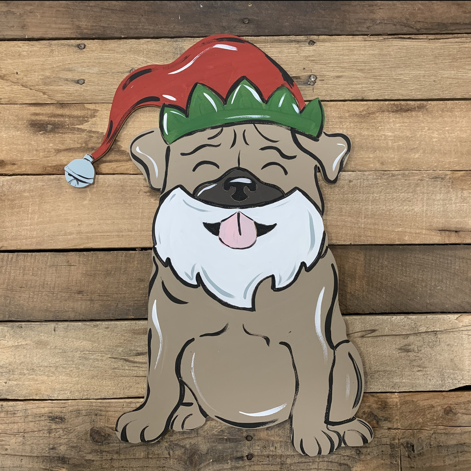 Christmas Elf Pug | Wood Unfinished Cutout | Build-A-Cross