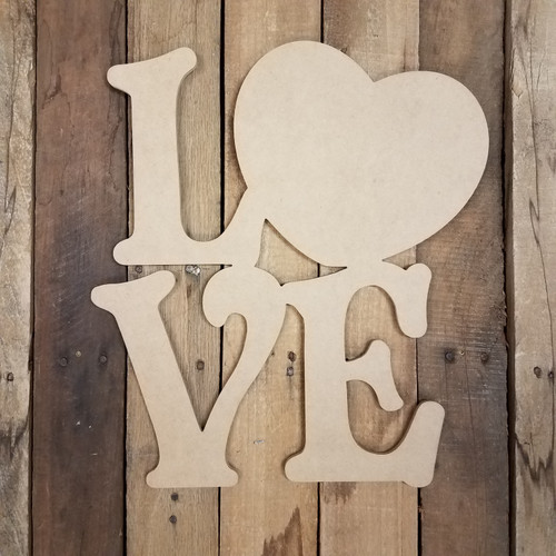 Buy Love With Fat Heart Wooden Cutout, Unfinished Shape, Paint by Line