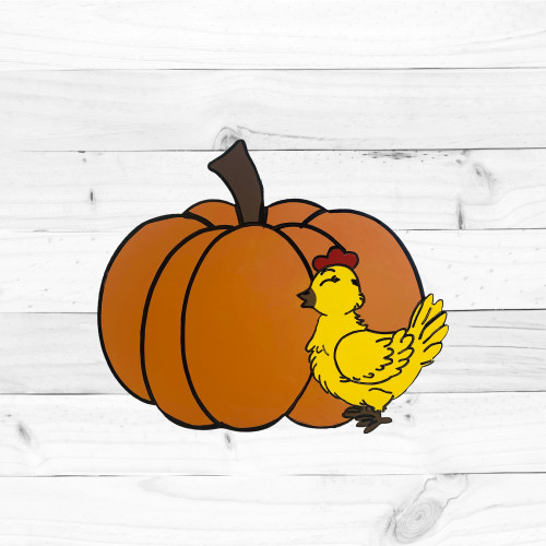 Pumpkin with Chicken, Fall Shape, Unfinished Wood Cutout, Paint by Line ...