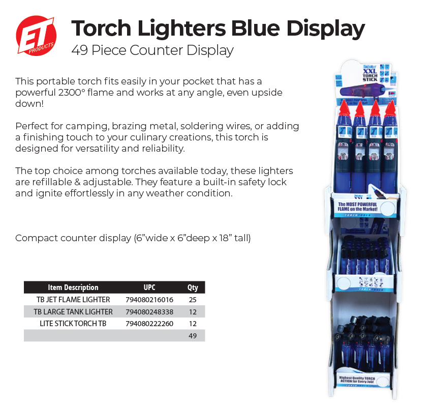 Torch Lighters Blue Display