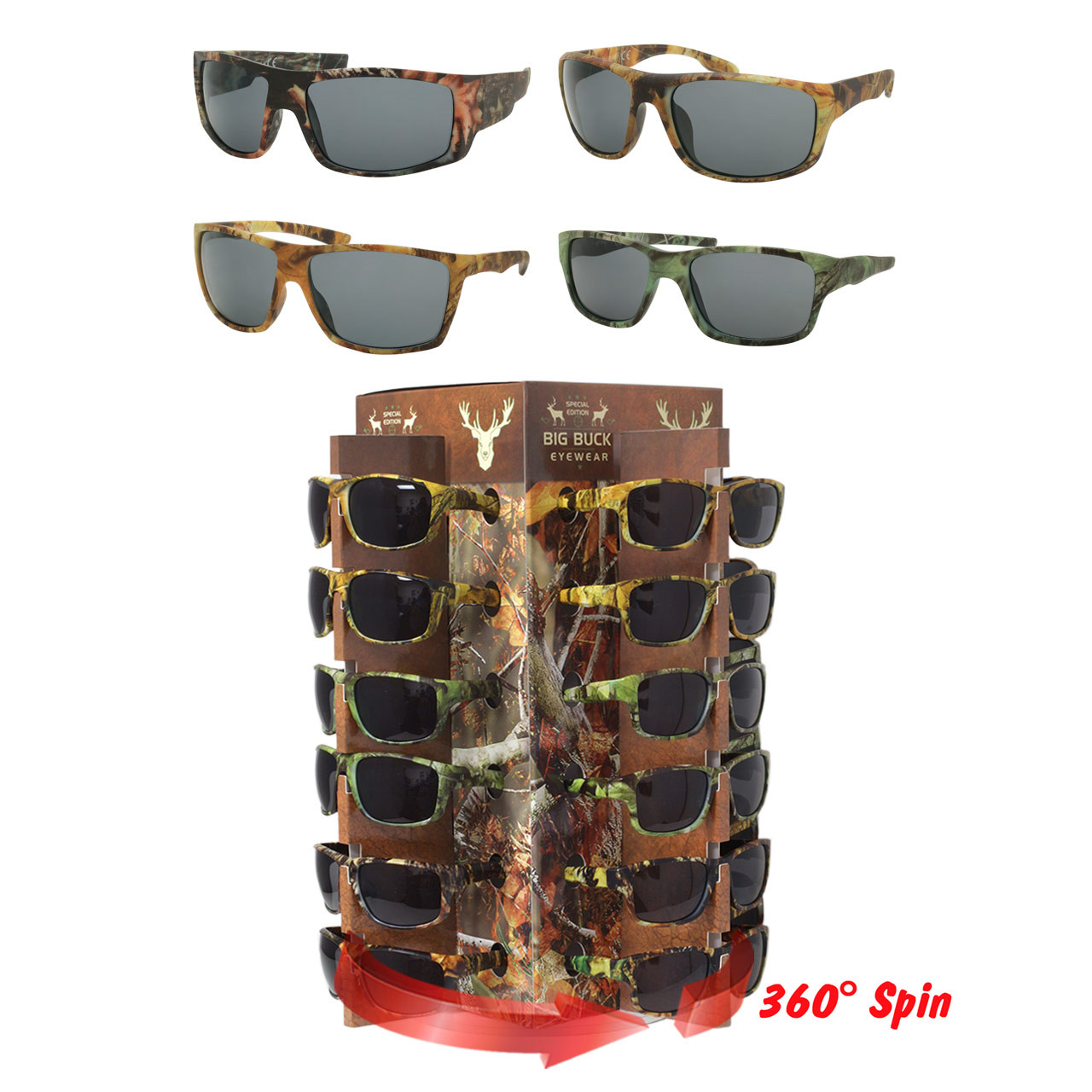 Big Buck Camo Sunglasses Counter Display - 48pc - ET Products