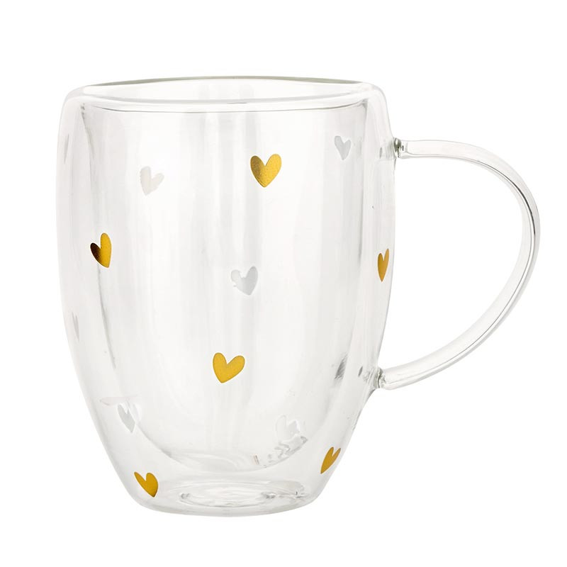 Double-Wall Tea Cup with Handle - Gold Foil Hearts - [Consumer]Santa ...