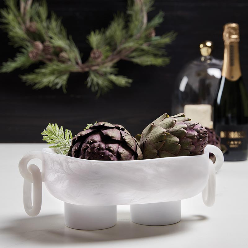 Resin Footed Oblong Bowl with Rings - White - [Consumer]Santa Barbara ...