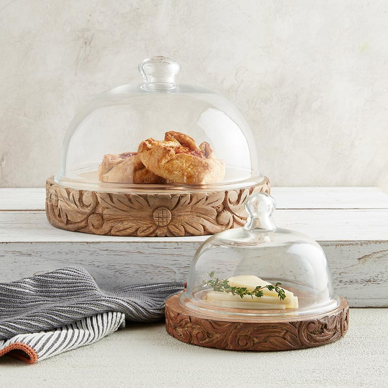 Glass Dome with Carved Base - Large - [Consumer]Santa Barbara Design Studio