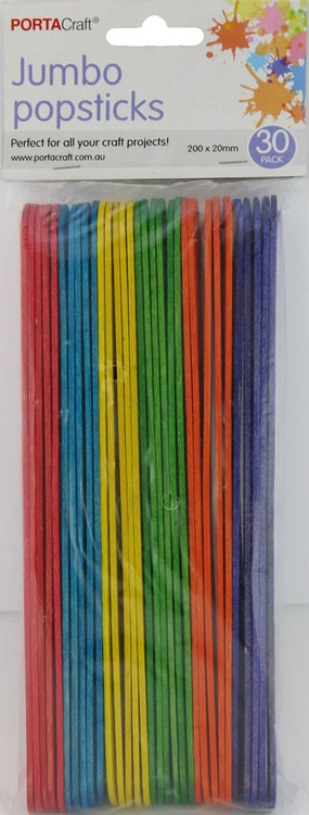 Popsticks 200x20mm Jumbo 30 pieces Coloured (Product # 160312) - Craft ...