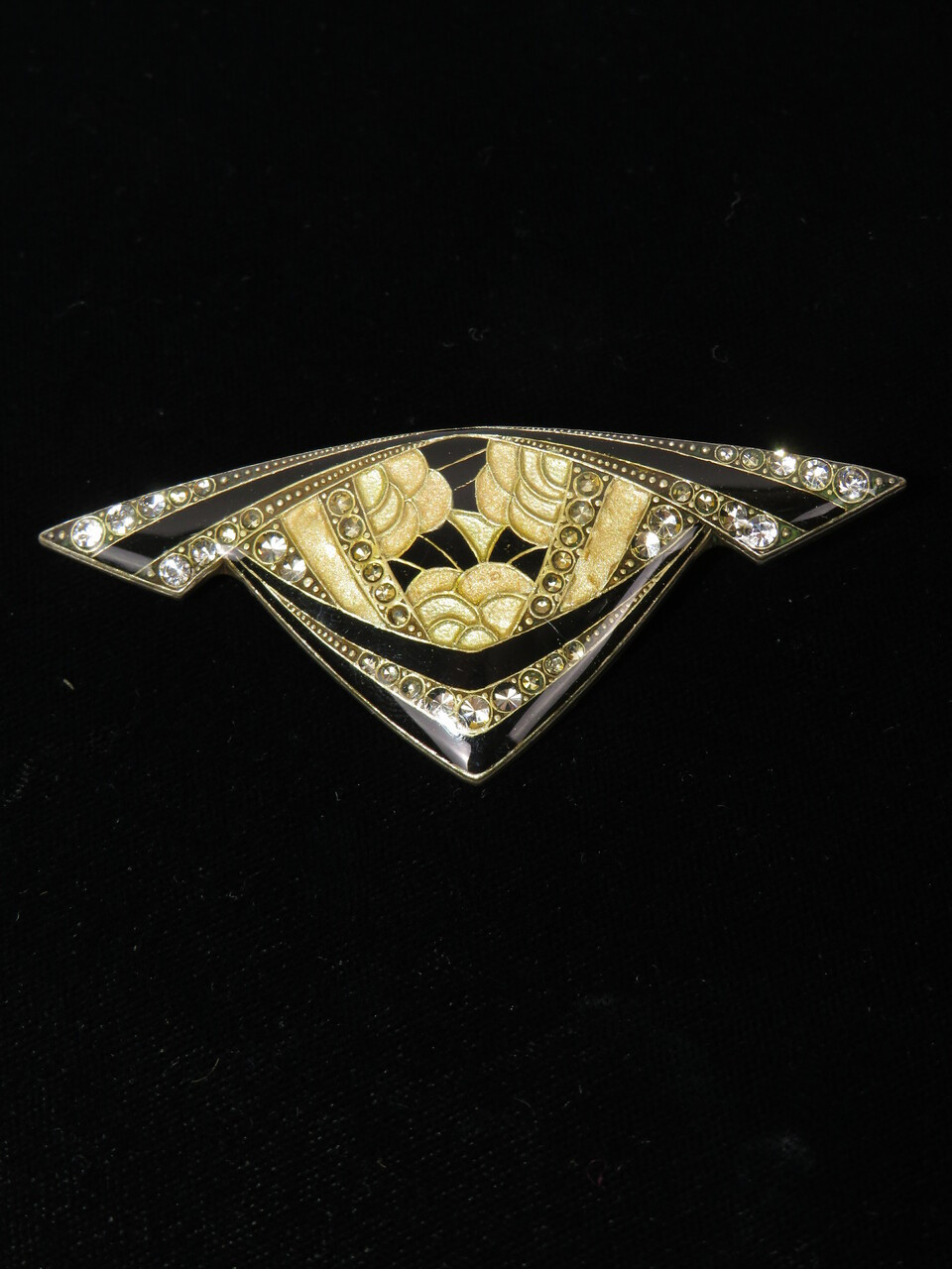 Half Triangle Gold & Black Brooch w/ Rhinestones - Orlando Vintage ...
