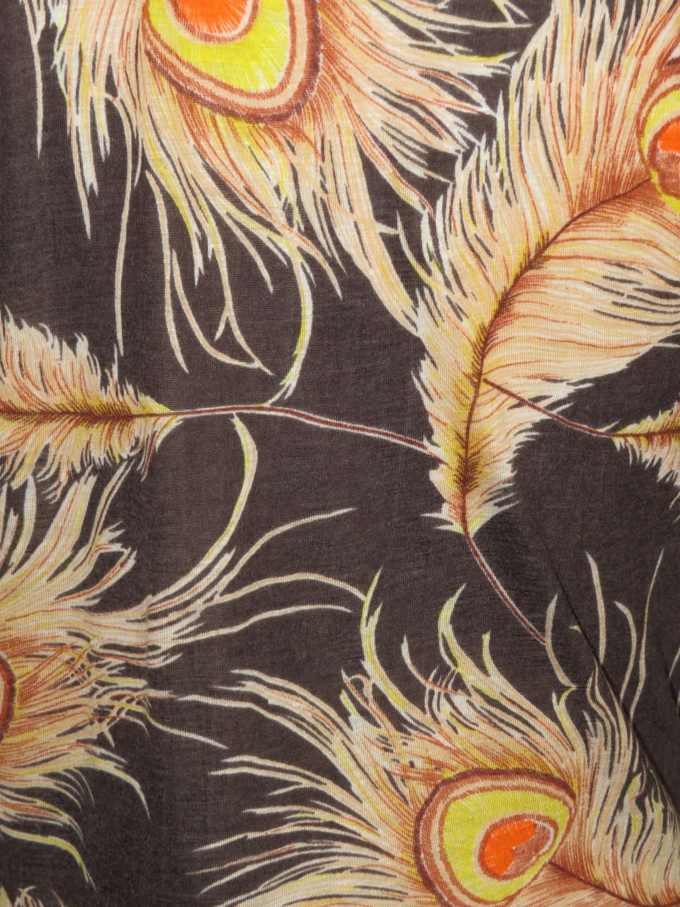 "Pascal" Charcoal w/ Orange & Yellow Peacock Feather Print Shirt ...