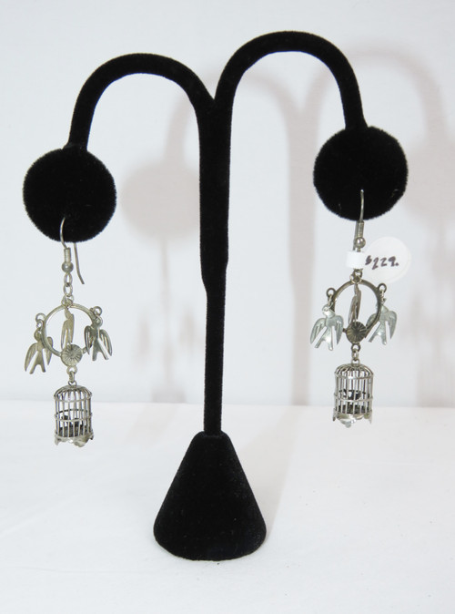 Bird Cage Sterling Silver Earrings - Orlando Vintage Clothing and Costume