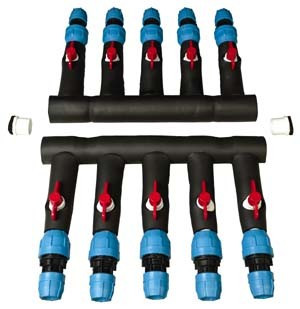 PVC Manifold Straight Header 1-1/4" PVC Inlet x (5) 3/4" PE