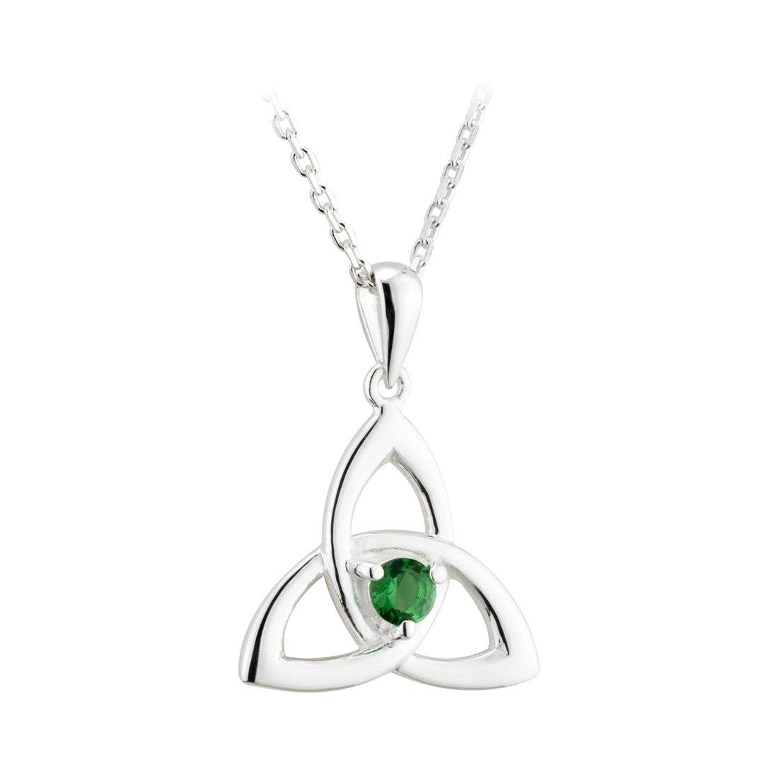 Solvar Sterling Silver Trinity Knot with Green Crystal Pendant on 18 ...