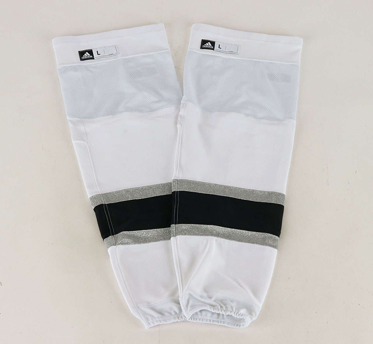 Game Sock - Los Angeles Kings - White Adidas Size L #2 - Pro Stock Hockey