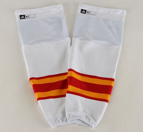 Game Sock - Calgary Flames - White Adidas Size XL+ - Pro Stock Hockey