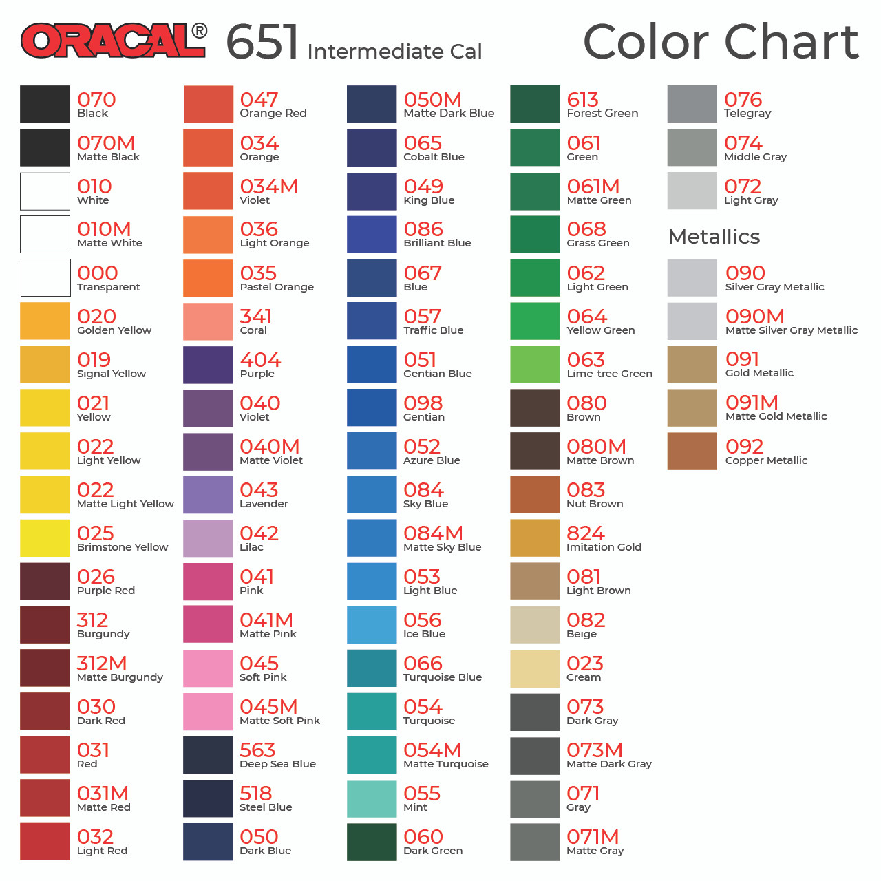Oracal 651 Vinyl Color Chart Editable Oracal 651 Vinyl Color Chart,