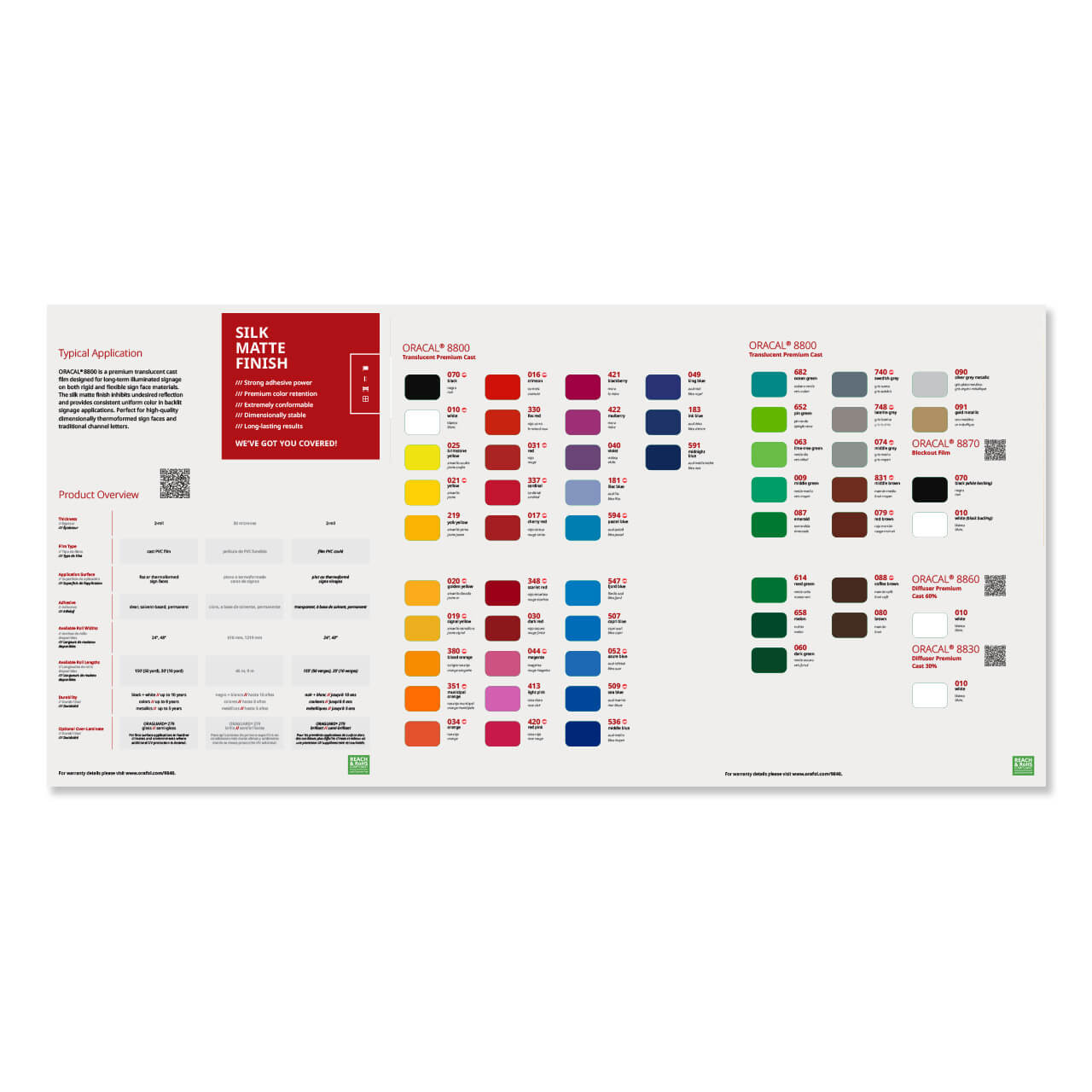 ORACAL Series 8800 Color Chart Translucent Premium Cast - USCutter