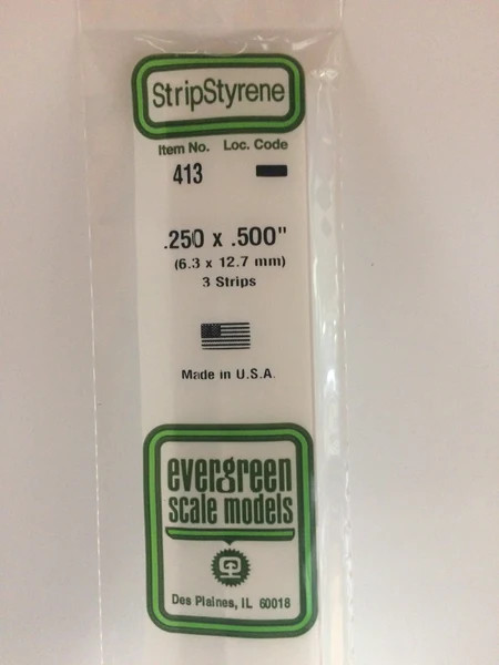 Evergreen 413 - .250" X .500" X 24" OPAQUE WHITE POLYSTYRENE STRIP ...