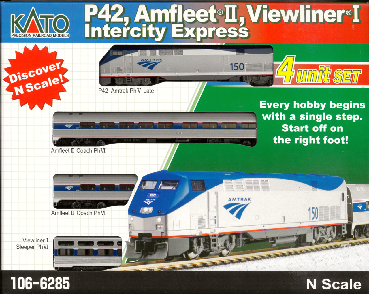 Kato 106-6285-1 - GE P42 and Amfleet Viewliner 3 Car Set w/ Interior ...