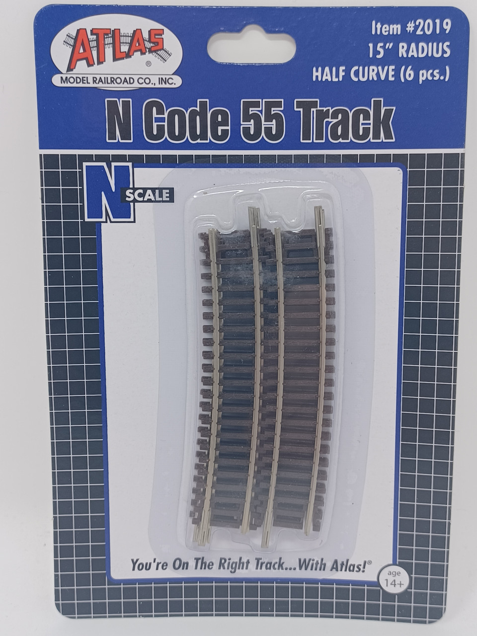 Atlas 2019 - Code 55 15" Radius Half Curve 6 pcs - N Scale - Midwest Model Railroad