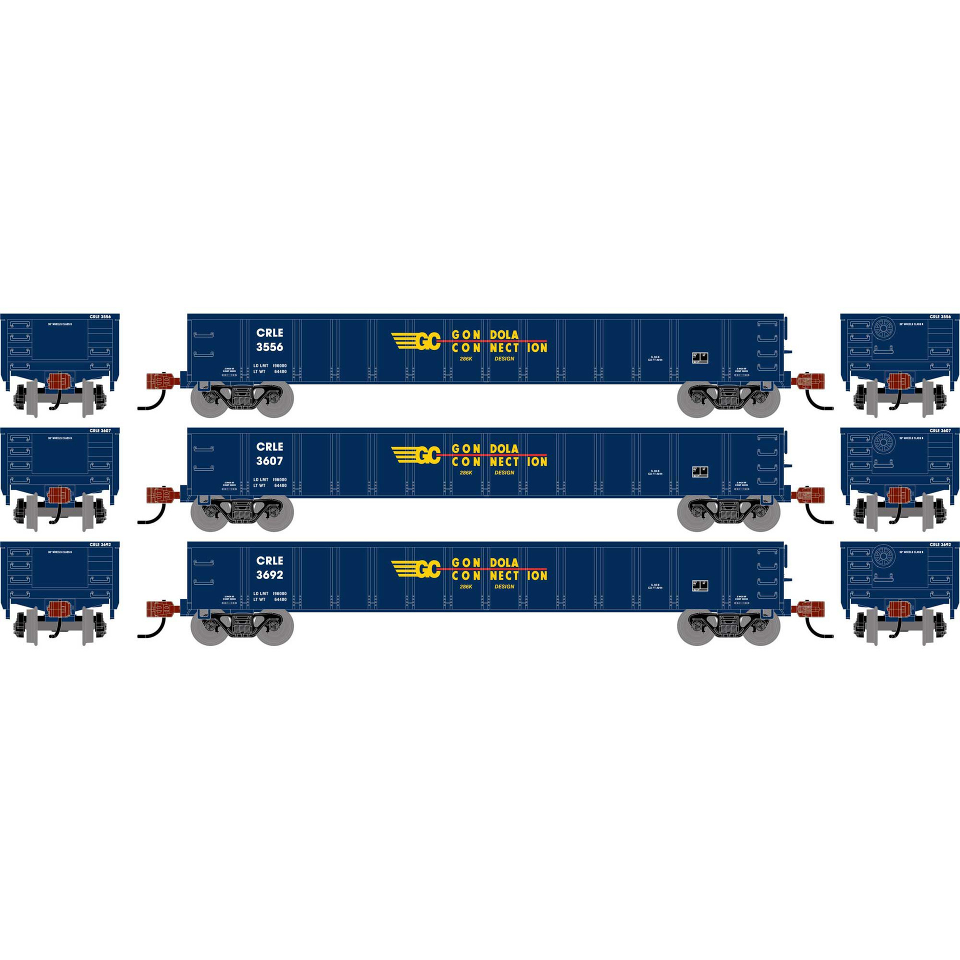 Athearn 1917 - 52' Mill Gondola (3) Coe Rail (CRLE) 3556/3607/3692 - N ...