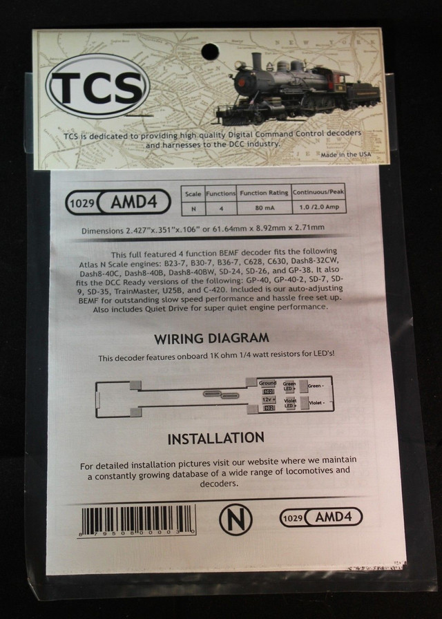Train Control Systems (TCS) 1549 - DCC Decoders for Micro-Trains SW1500 ...