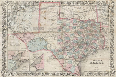 Vintage Map of Texas 1870 by Grandart.com