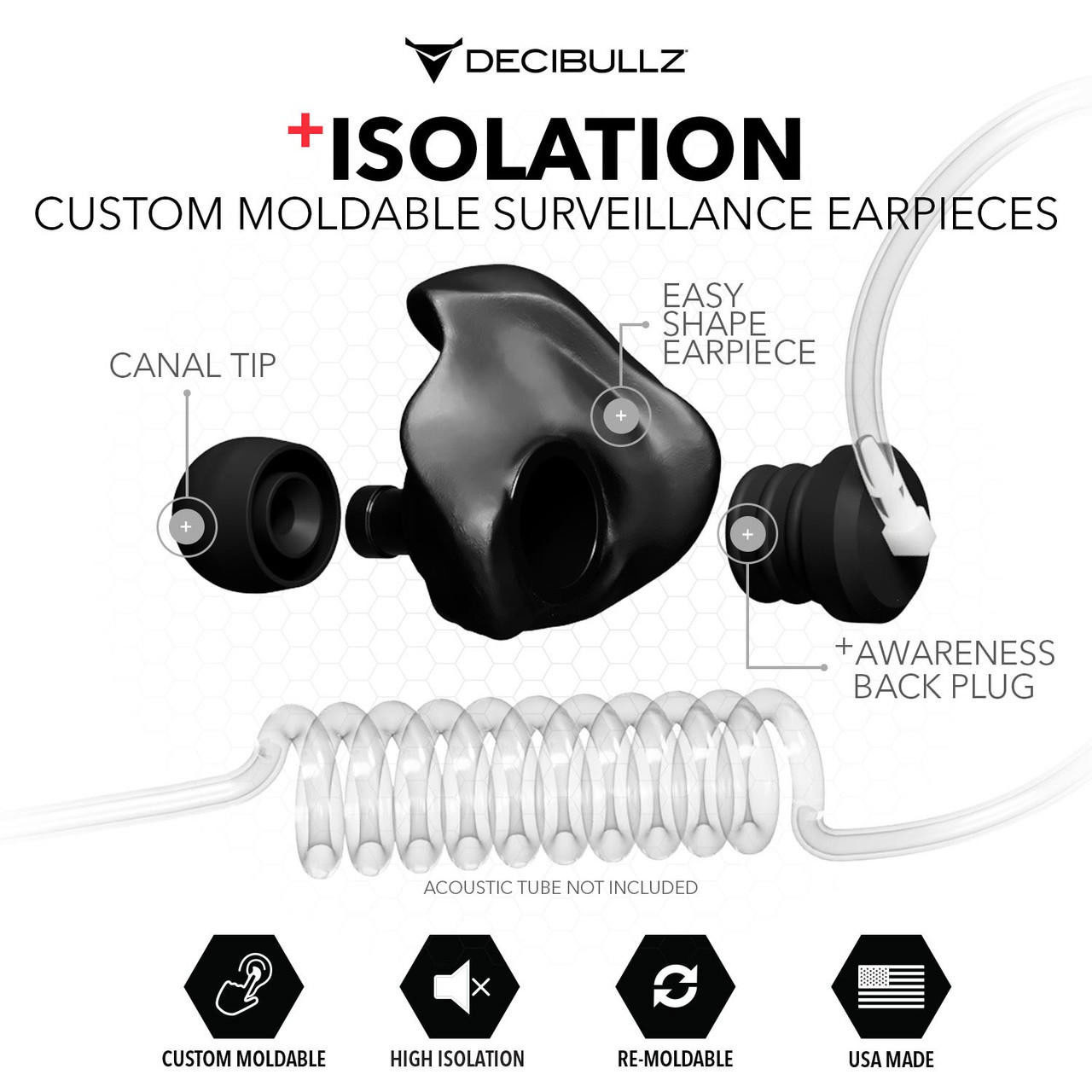 Decibullz Custom Molded Surveillance Earpieces +Isolation