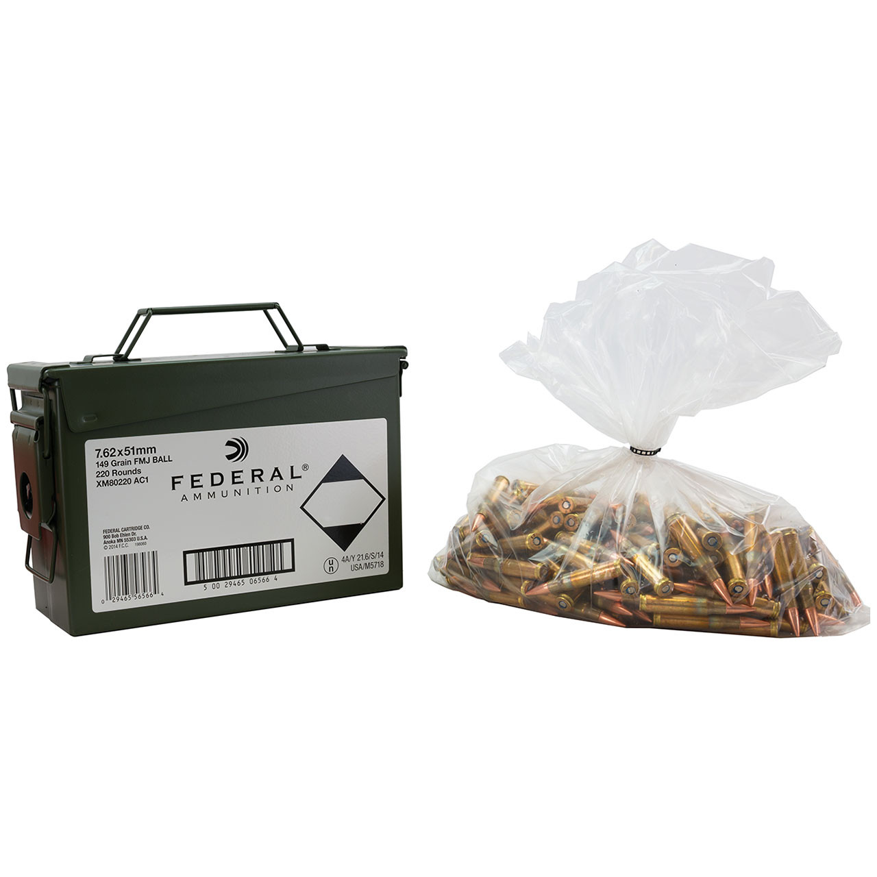 Federal XM80 Ammunition w/ Ammo Can: 7.62x51mm, 149 gr, FMJ, Model ...