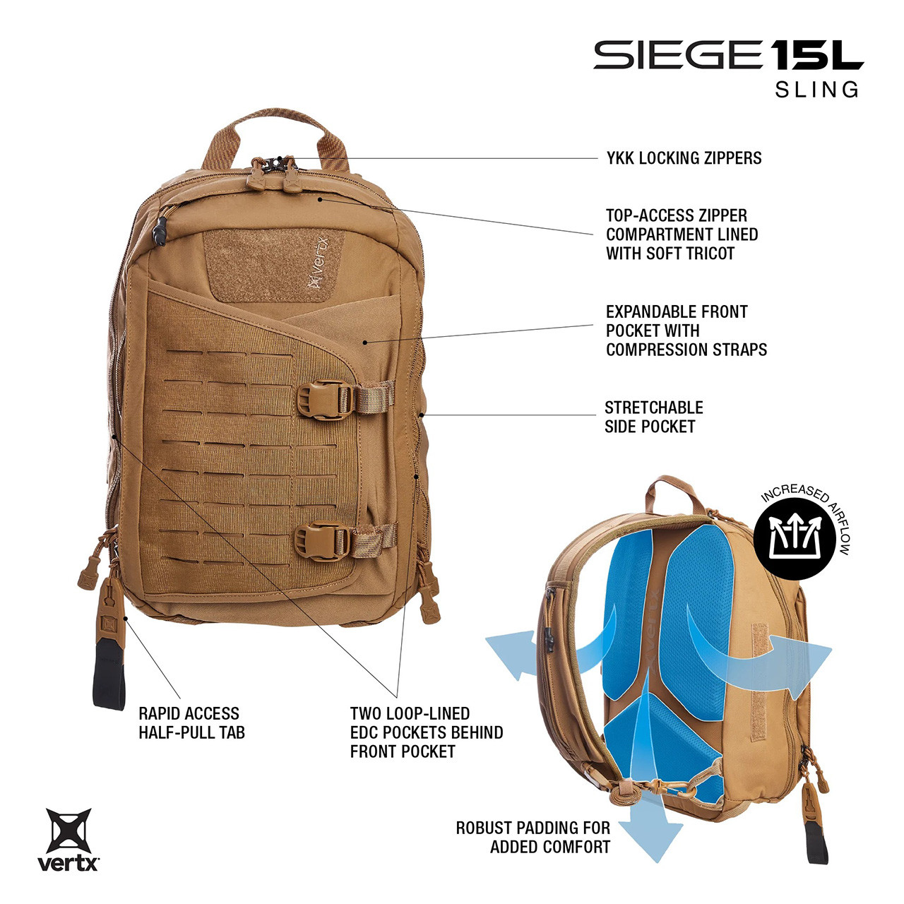 Vertx Siege 15L Tactical Sling Pack: Wolf Grey