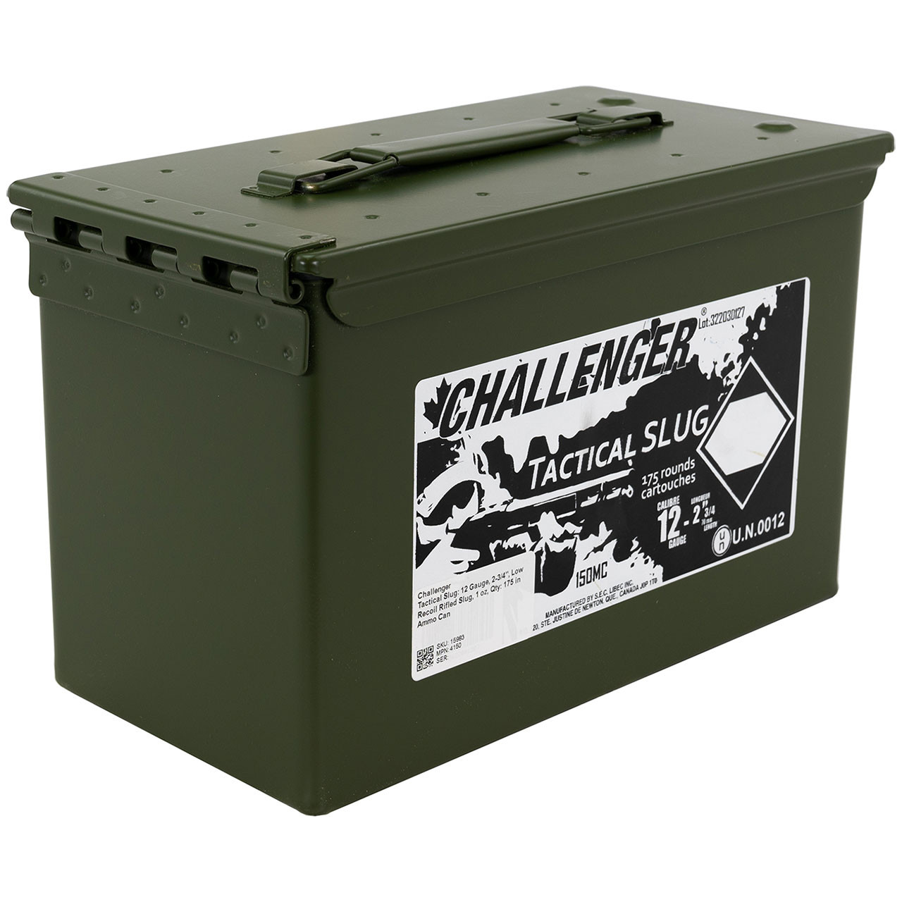 Challenger Tactical Slug Ammunition: 12 Gauge, 2-3/4", Rifled Slug ...
