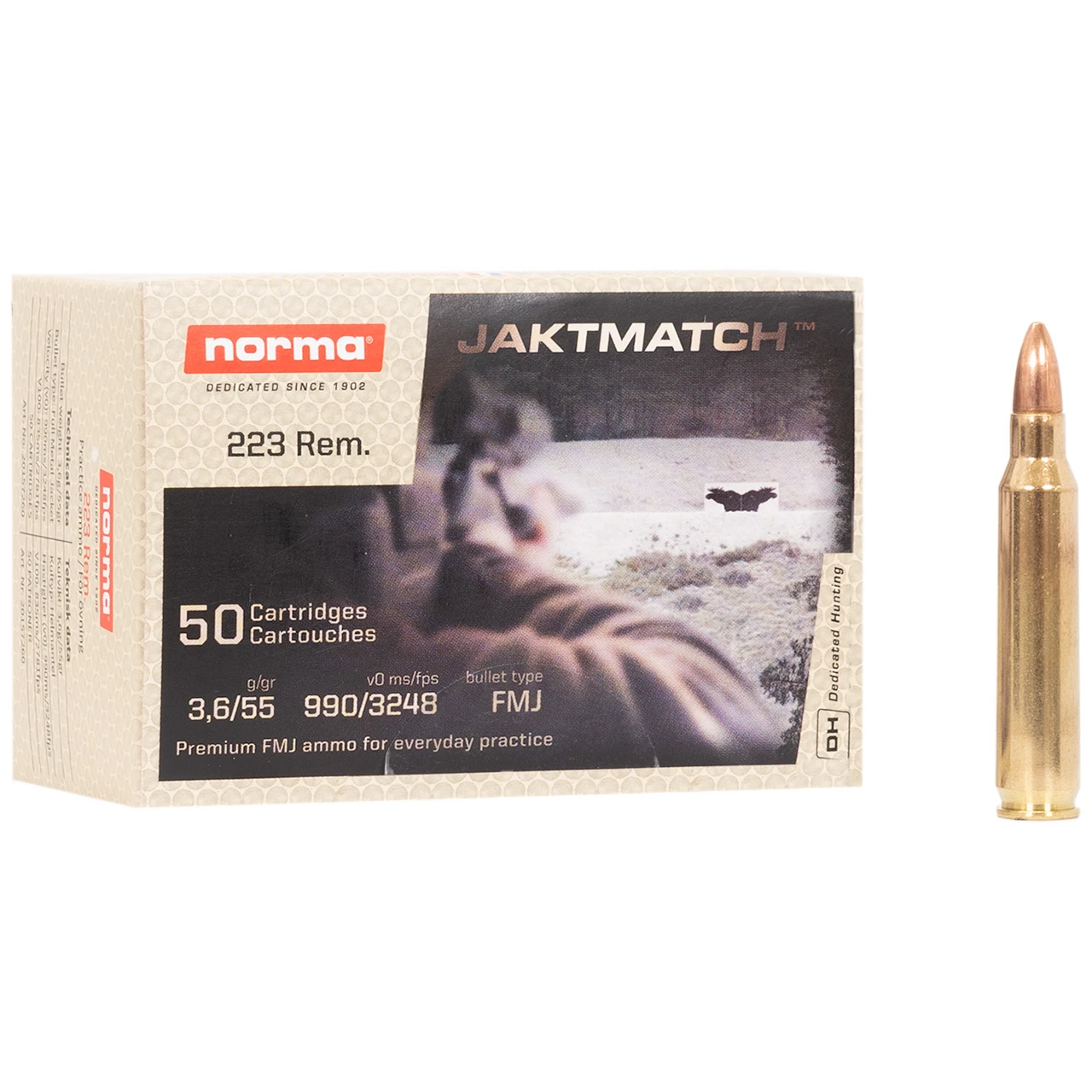 Norma Jaktmatch Ammunition: 223 Rem, 55 gr, FMJ, 3248 fps, Model 20157260