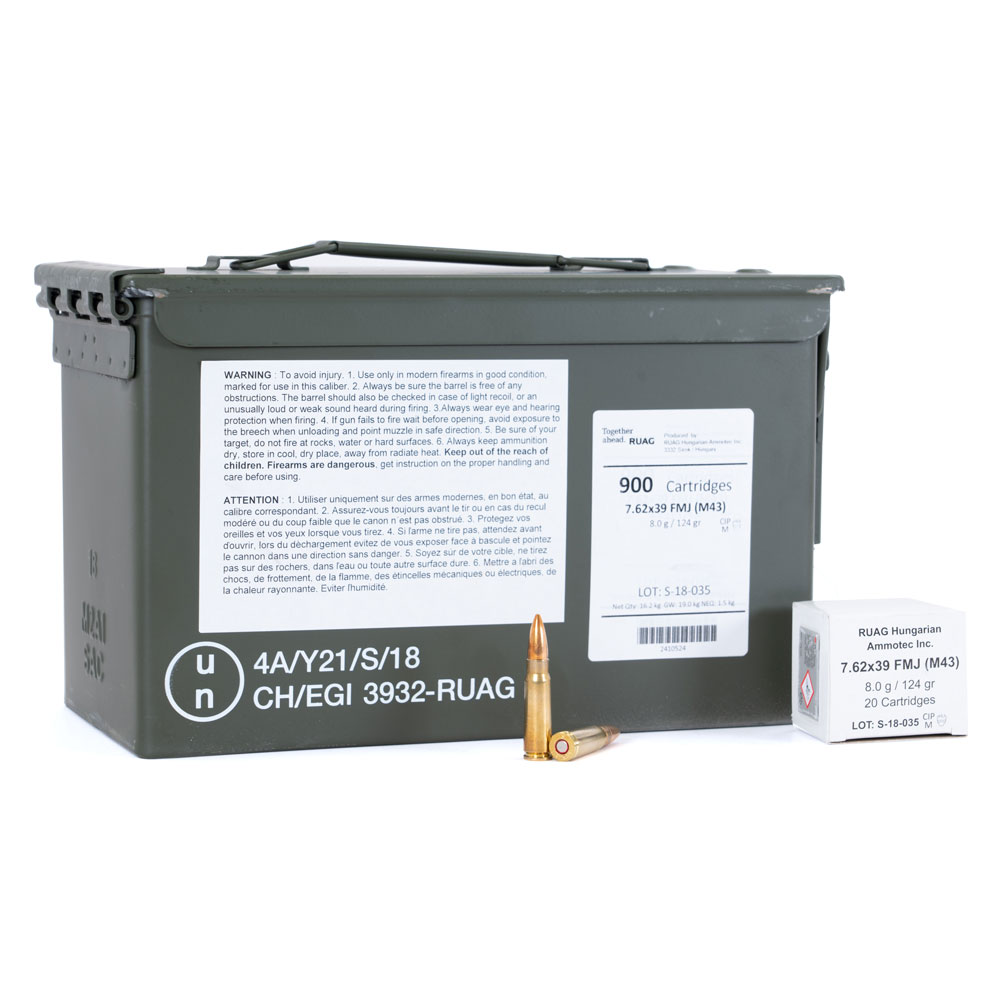 RUAG M43 Ammunition: 7.62x39mm, 124 gr, FMJ, Model RUAG76239