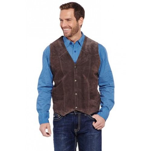 Cripple Creek Men's Apparel - Boar Suede / Snap Front Vest - Chocolate ...
