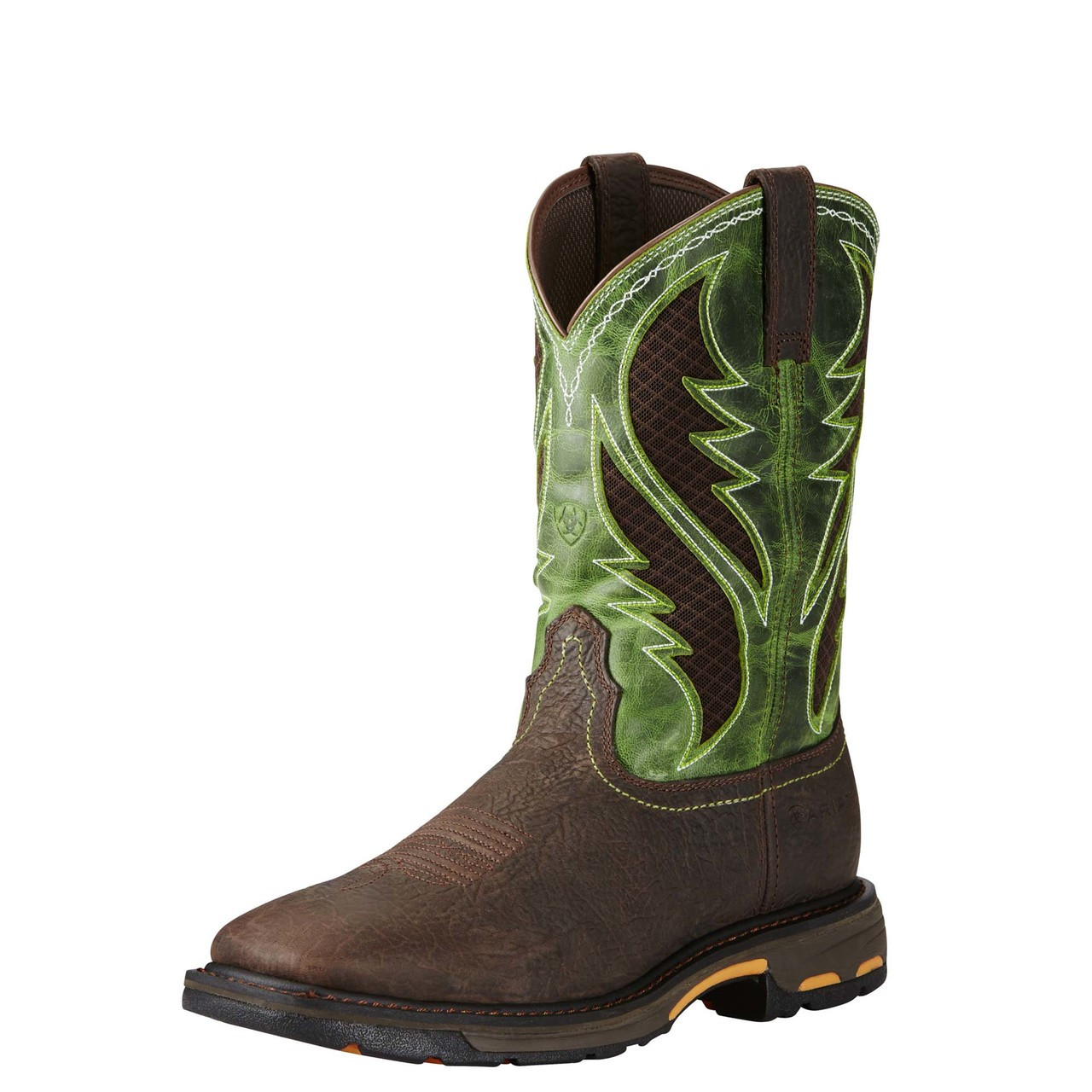 Ariat Men's Work Boots - Workhog VentTek - Bruin Brown / Grass Green ...