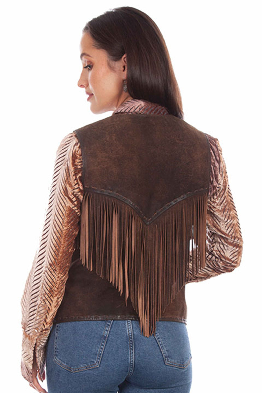 Scully Women's Vest - Leather / Lamb Fringe - Billy's Western Wear