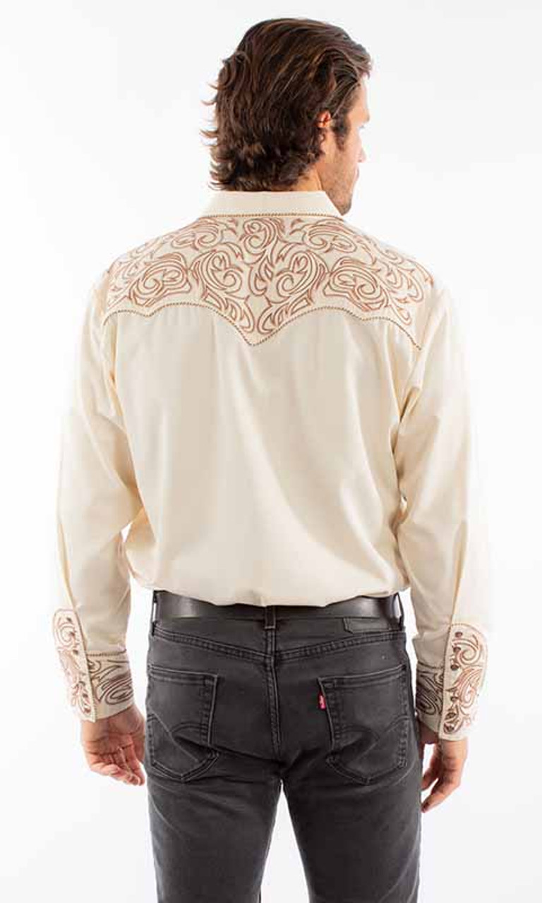 Scully Men's Shirt - Western Elegant Embroidered Scroll - Cream - Billy ... Scully Men's Shirt - Western Elegant Embroidered Scroll - Cream - Billy ...