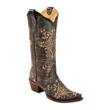 Circle G By Corral Women's Boots - Embroidery - Black Crackle / Bone ...