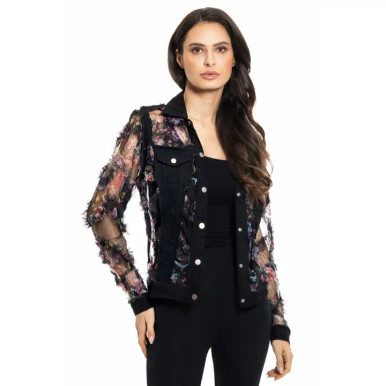 Adore Women's Jackets - Denim & Mesh Floral - Black - Billy's Western Wear