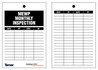 T166 MEWP Monthly Inspection Tags 4"x6" - Wires Not Included