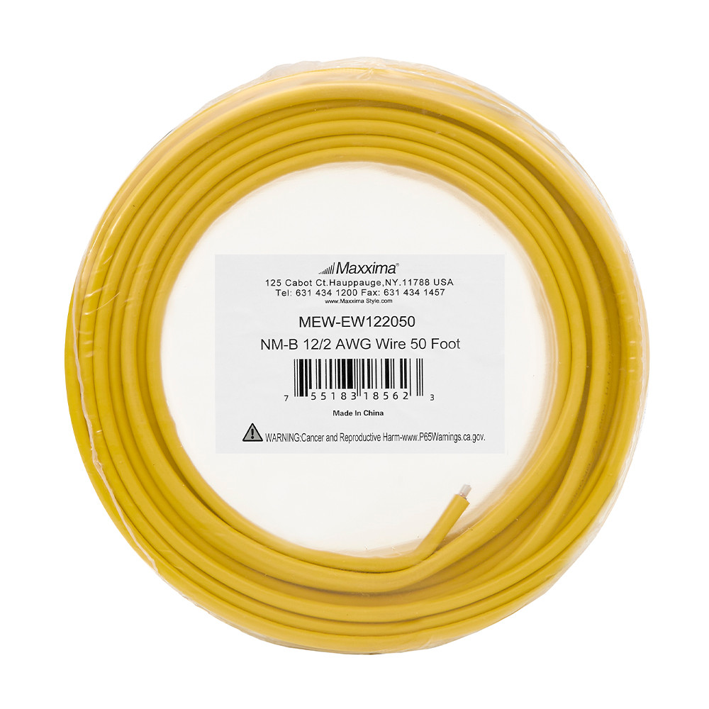 50’ 12/2 NM-B Solid Copper W/G Wire, Non Metallic Sheathed Cable, 600V