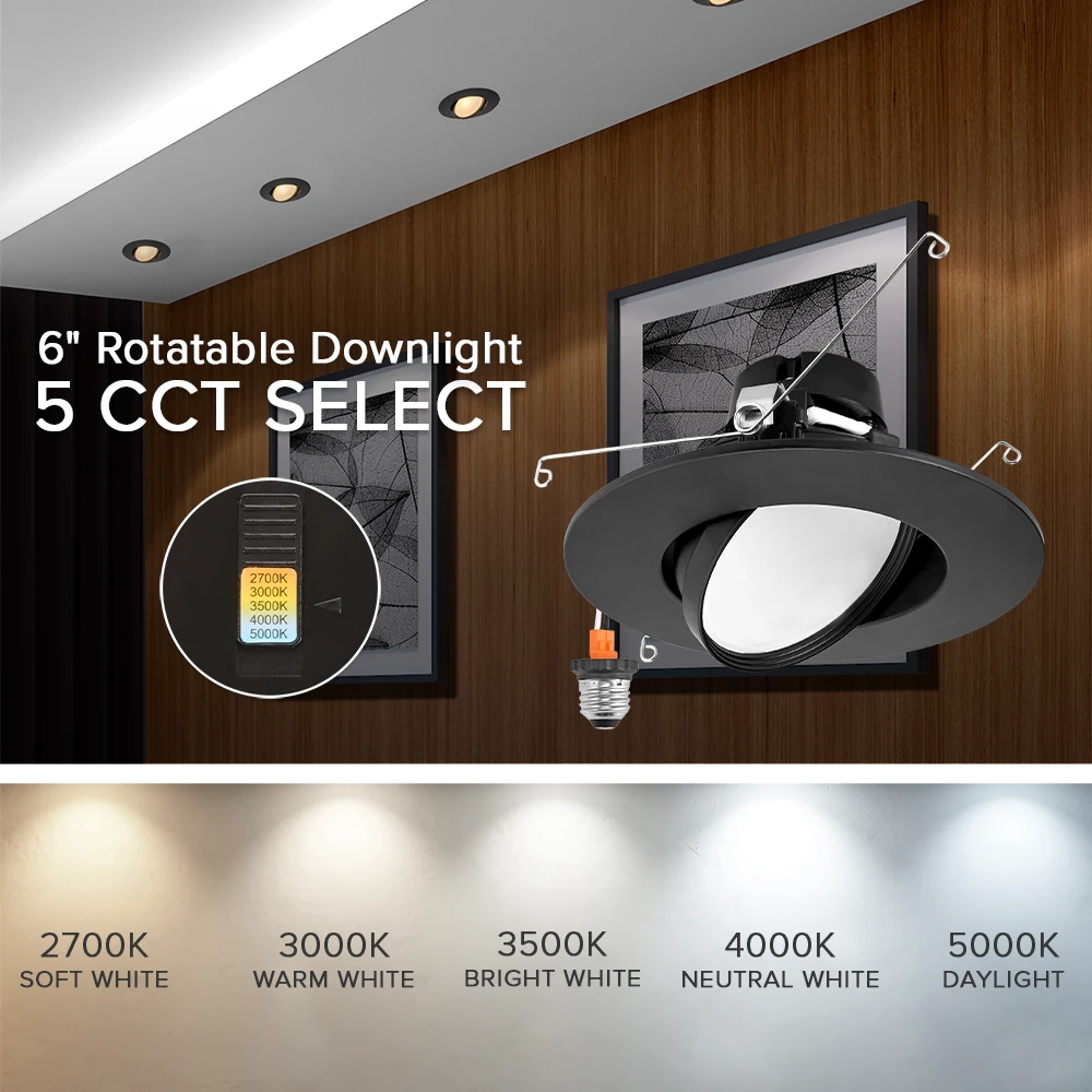 5” & 6” Black Adjustable Recessed LED Gimbal 5 CCT Downlight