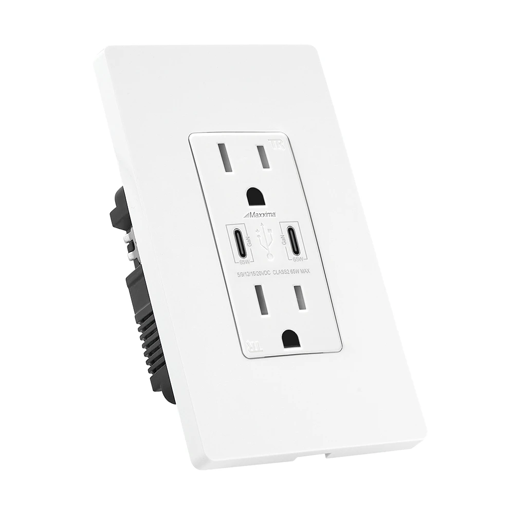 15A USB Wall Outlet 65W Power Delivery GaN QC 3.0 Type-C