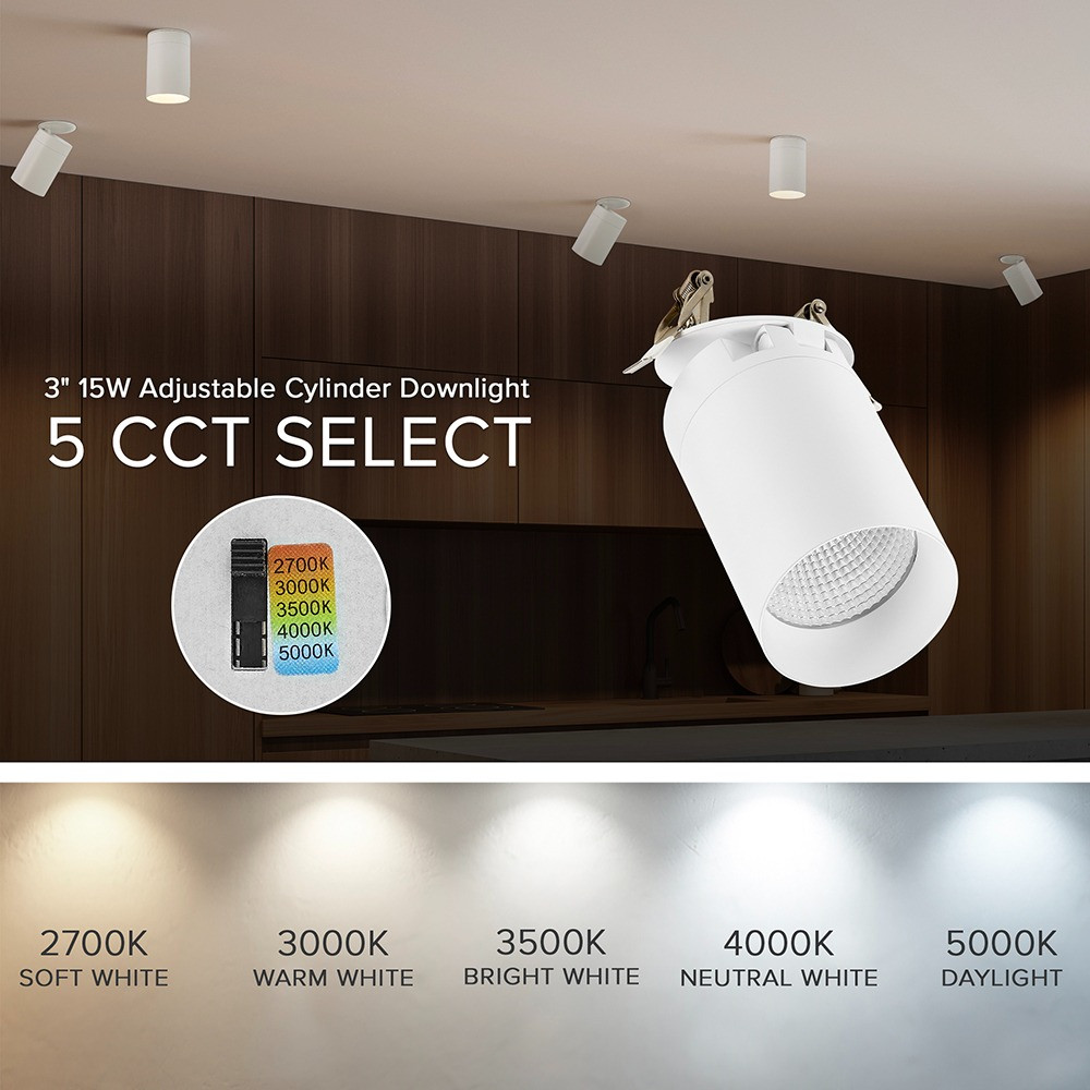 3 in. Adjustable LED Cylinder Downlight 5 CCT 2700-5000K