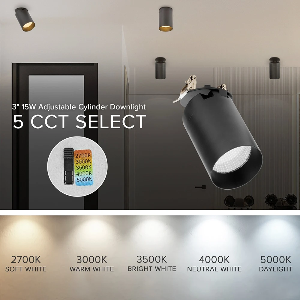 3 in. Adjustable LED Cylinder Downlight 5 CCT 2700-5000K