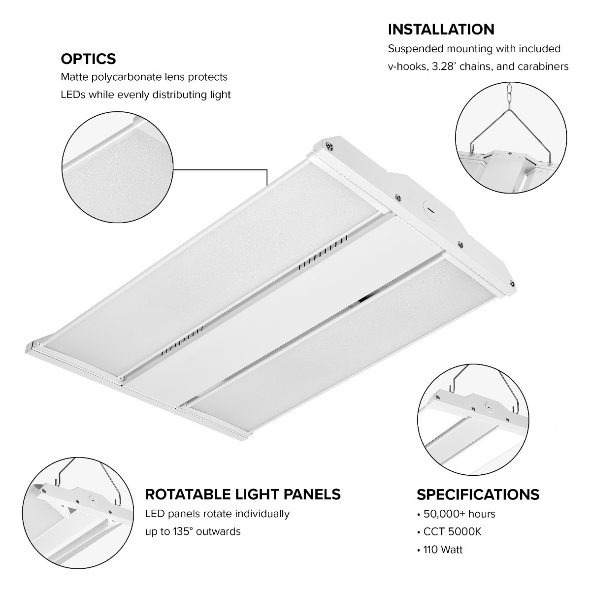 Maxxima 2' x 1' LED Linear High Bay Shop LIght Fixture 5000K